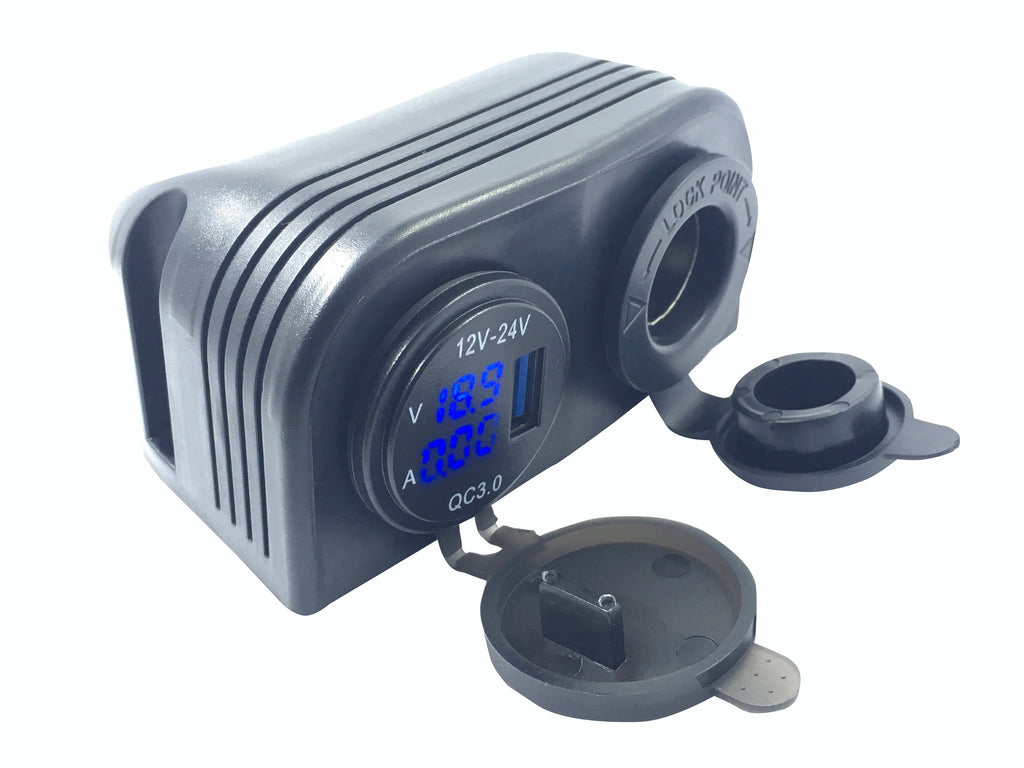 Black Surface Mount Dual USB Volt and Amp meter with Socket – Global ...